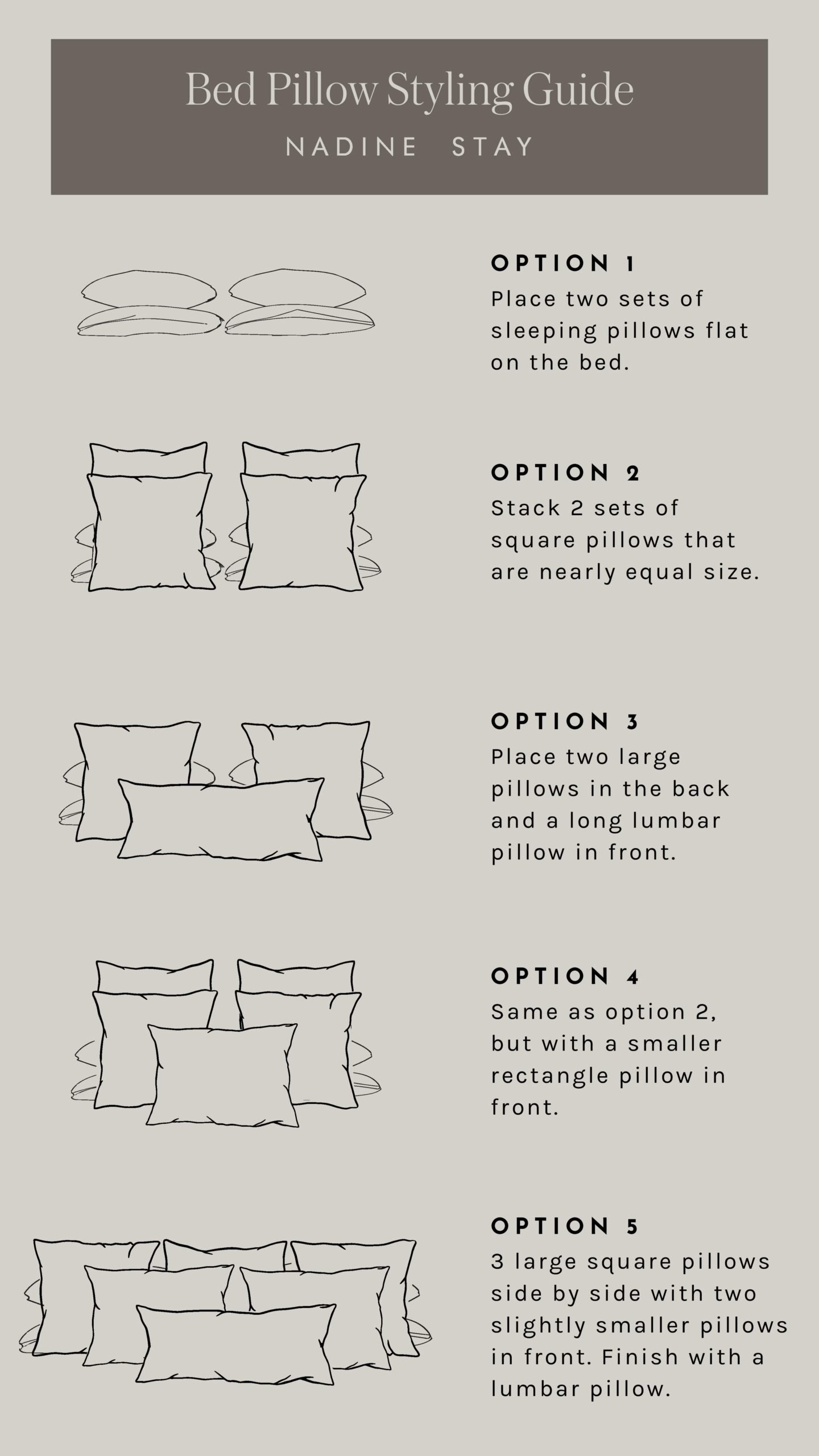 Bed Pillow Pattern, Size, & Arrangement Guide - Nadine Stay